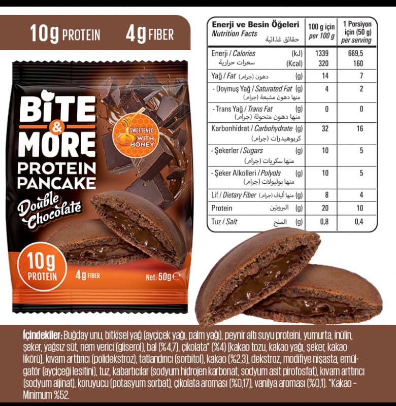 Bite & More Cocoa Protein Pancake Double Çikolata 12 Adet x 50 Gram ...