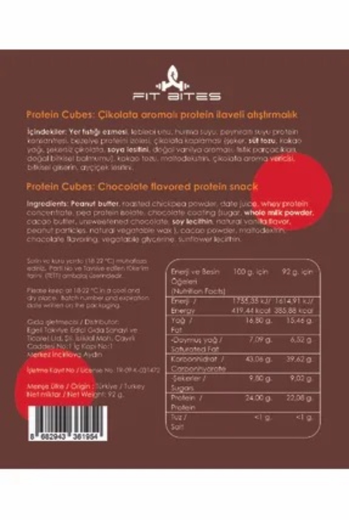 Fit Bites Protein Cubes Çikolatalı 92gr (Yüksek Proteinli Atıştırmalık ...