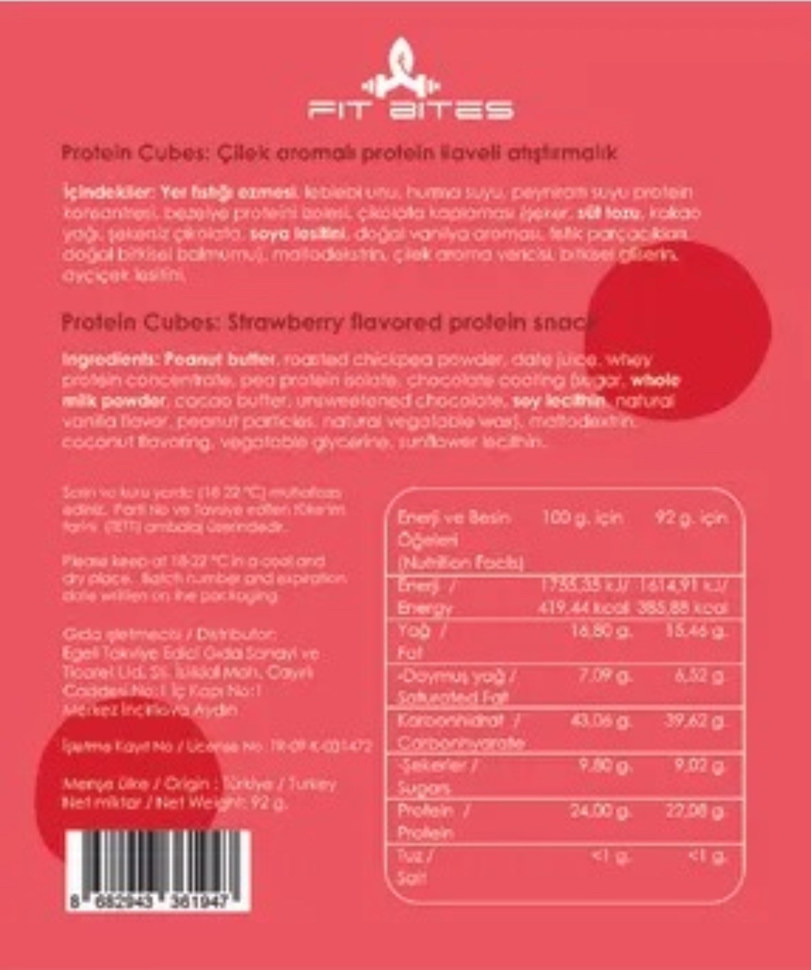 Fit Bites Protein Cubes Çilekli 92gr (Yüksek Proteinli Atıştırmalık ...